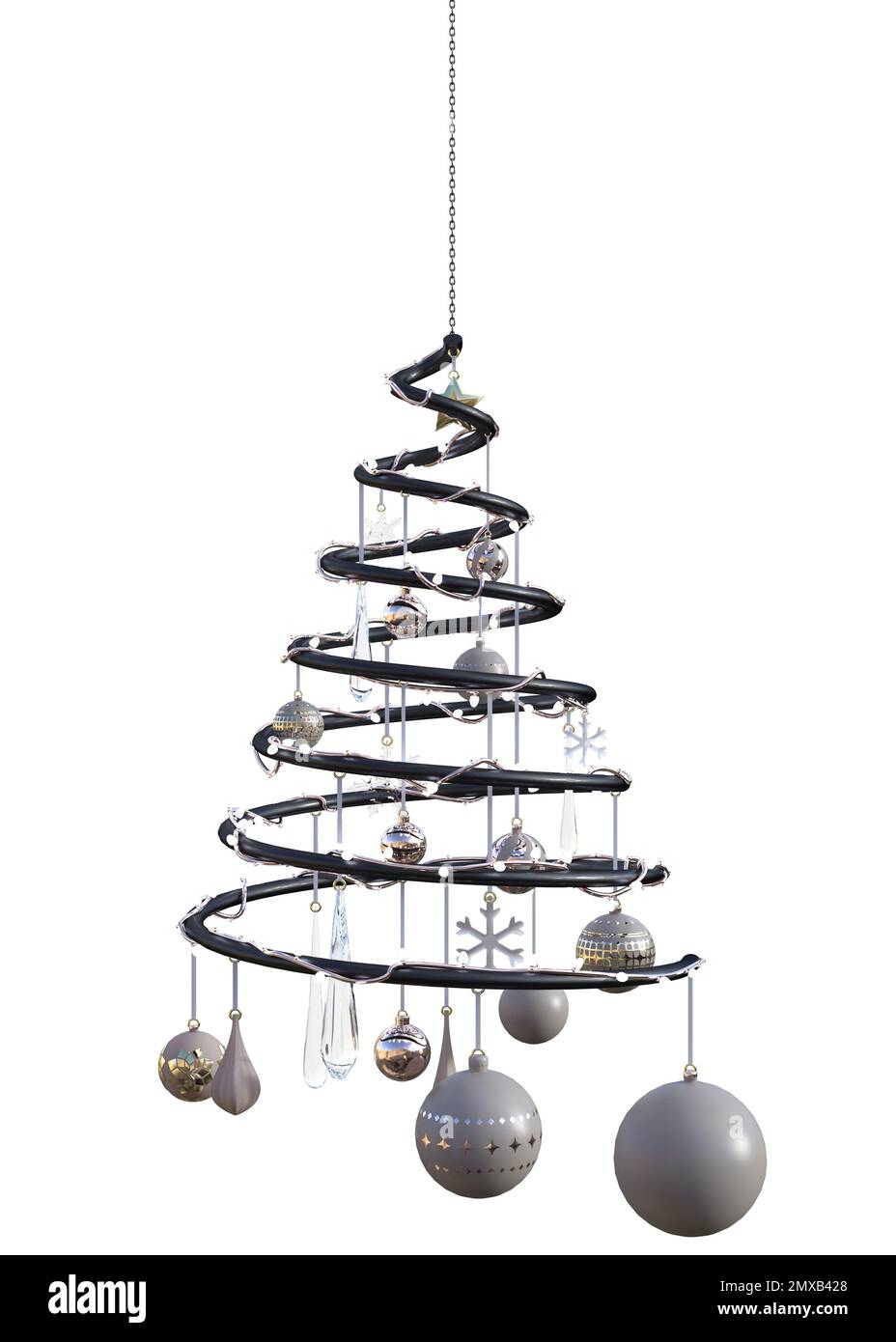 Modern metal Christmas tree in a spiral shape, 3D Illustration Stock ...