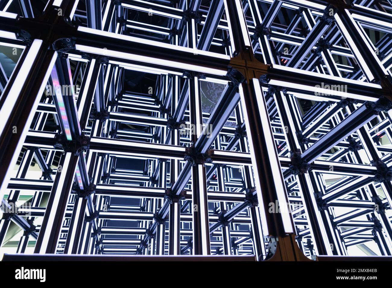 Abstract conceptual background with neon black and white cubes ...