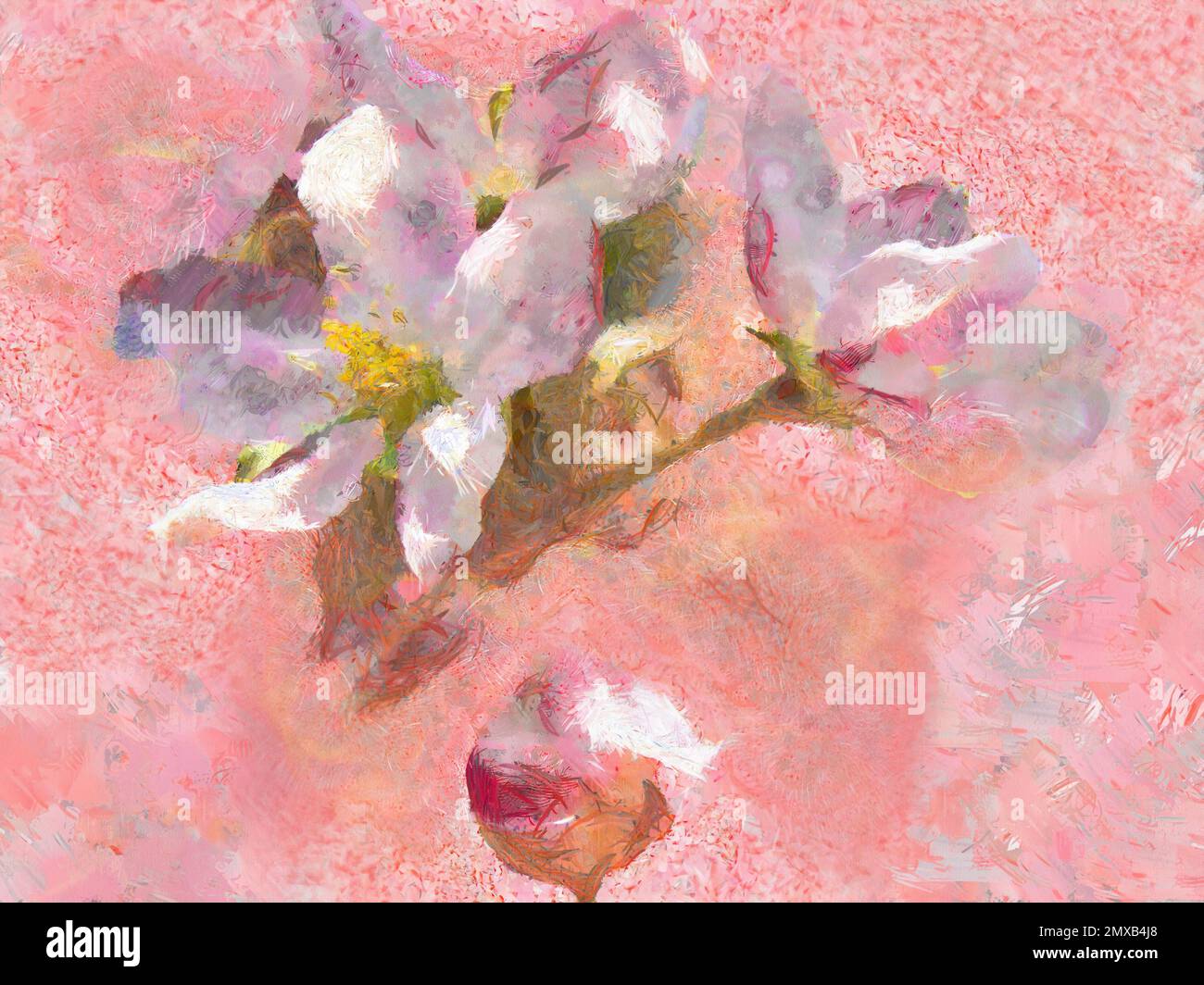 Soft pink spring apple blossom, digital painting effect, photo ...