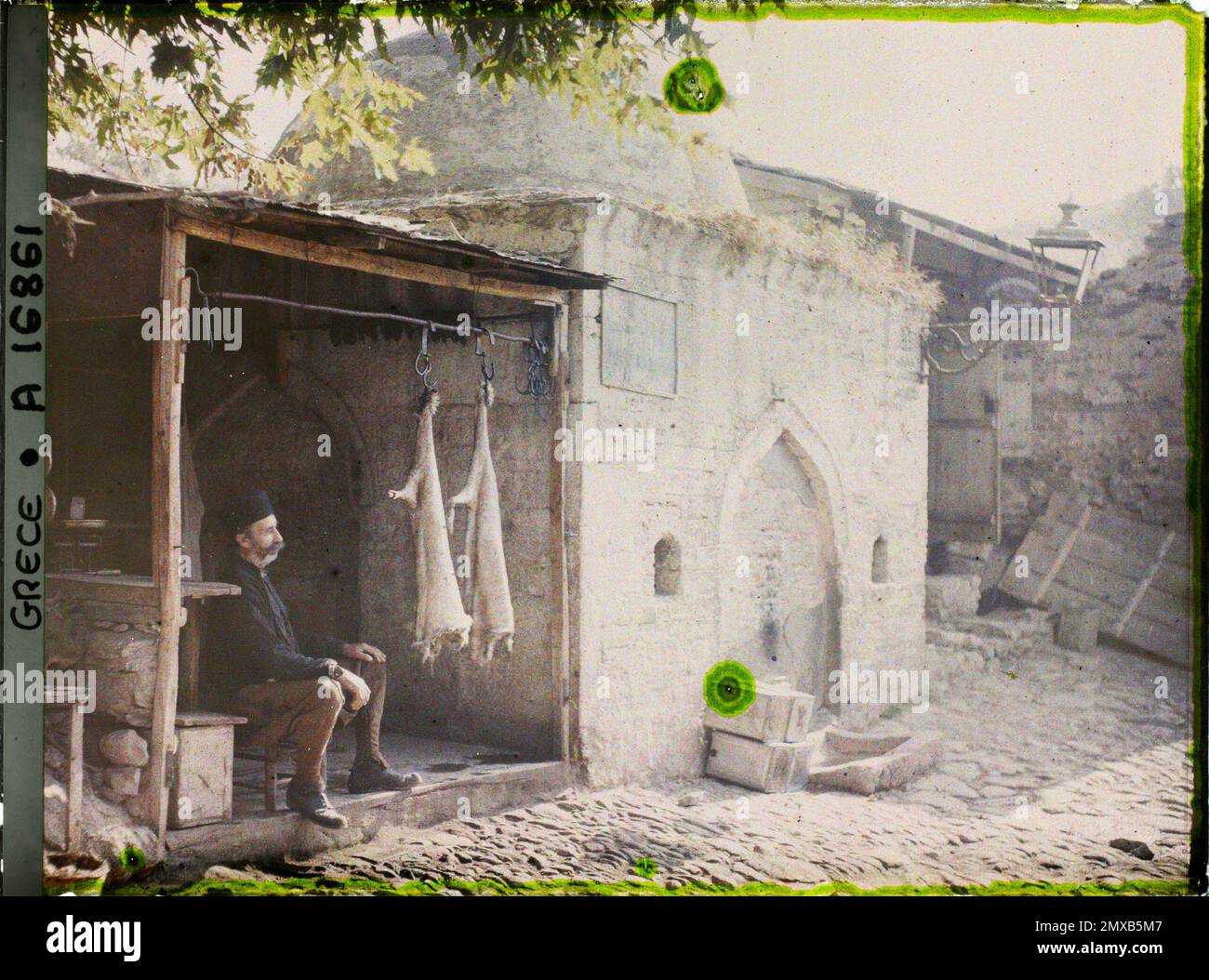 Thessaloniki, Greece a butcher at its stall , 1918 - Greece, Turkey and ...