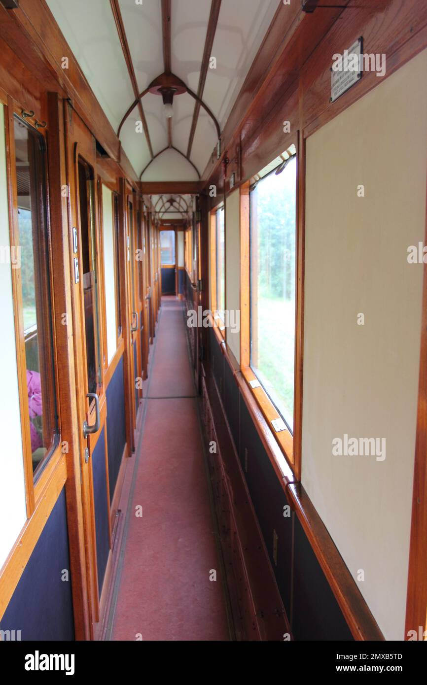 Interior view of historical railway carriages for passenger transport ...