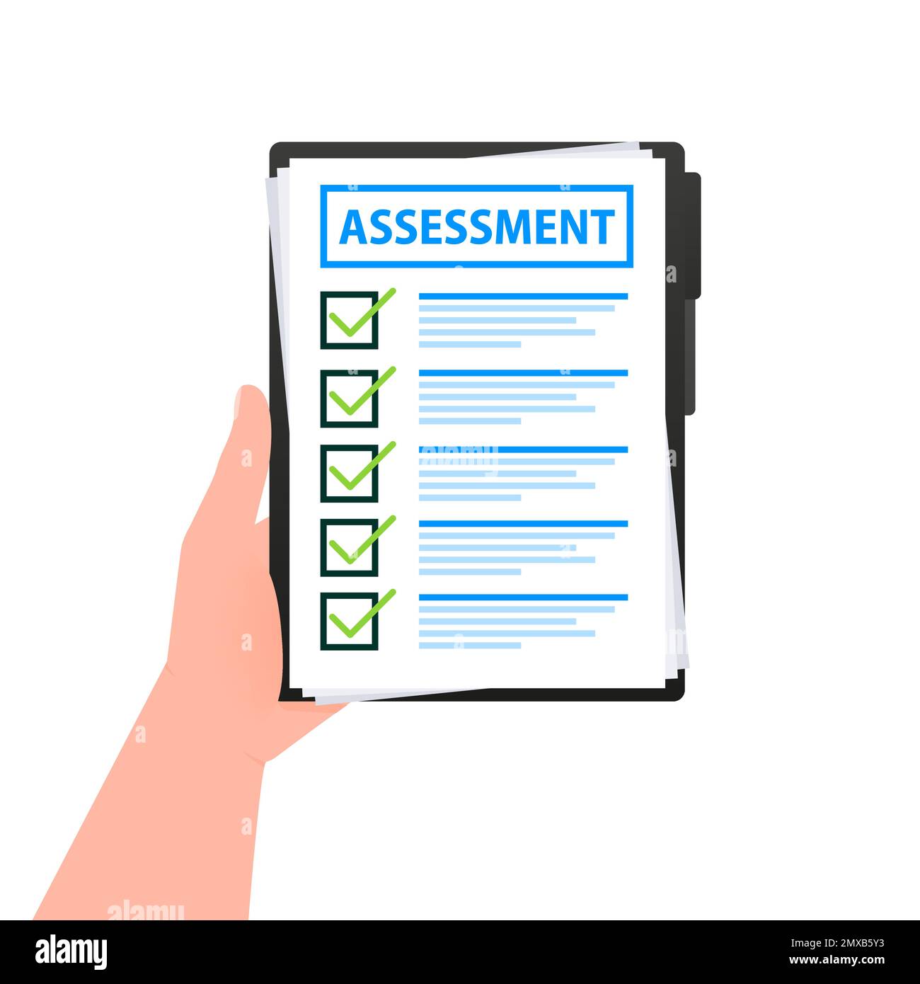 Clipboard checklist with assessment. Assessment and marketing. Vector ...