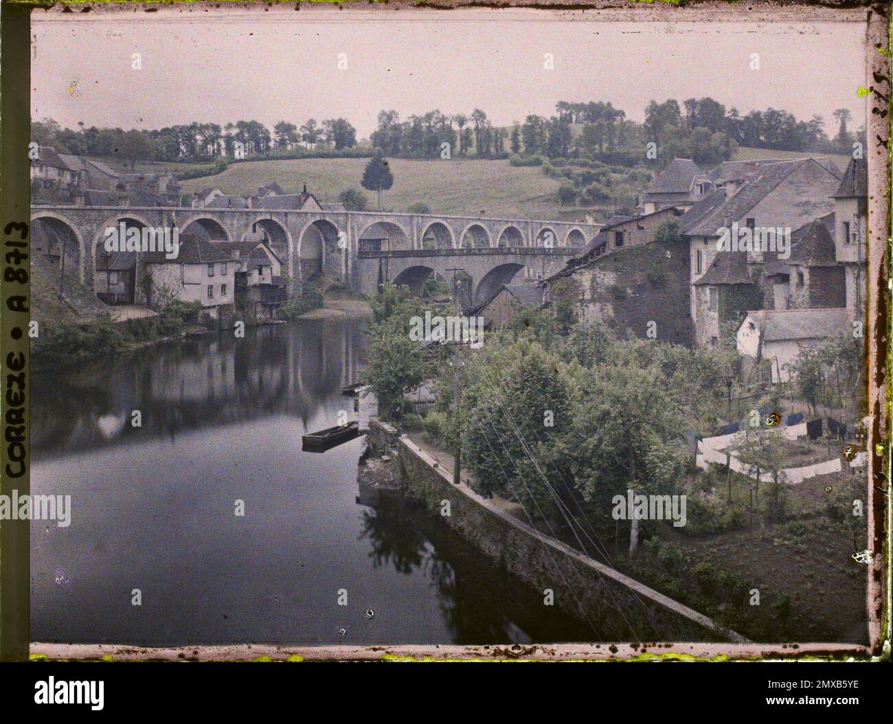 Uzerche, France View of the finish bridge over the Vézère and the two ...