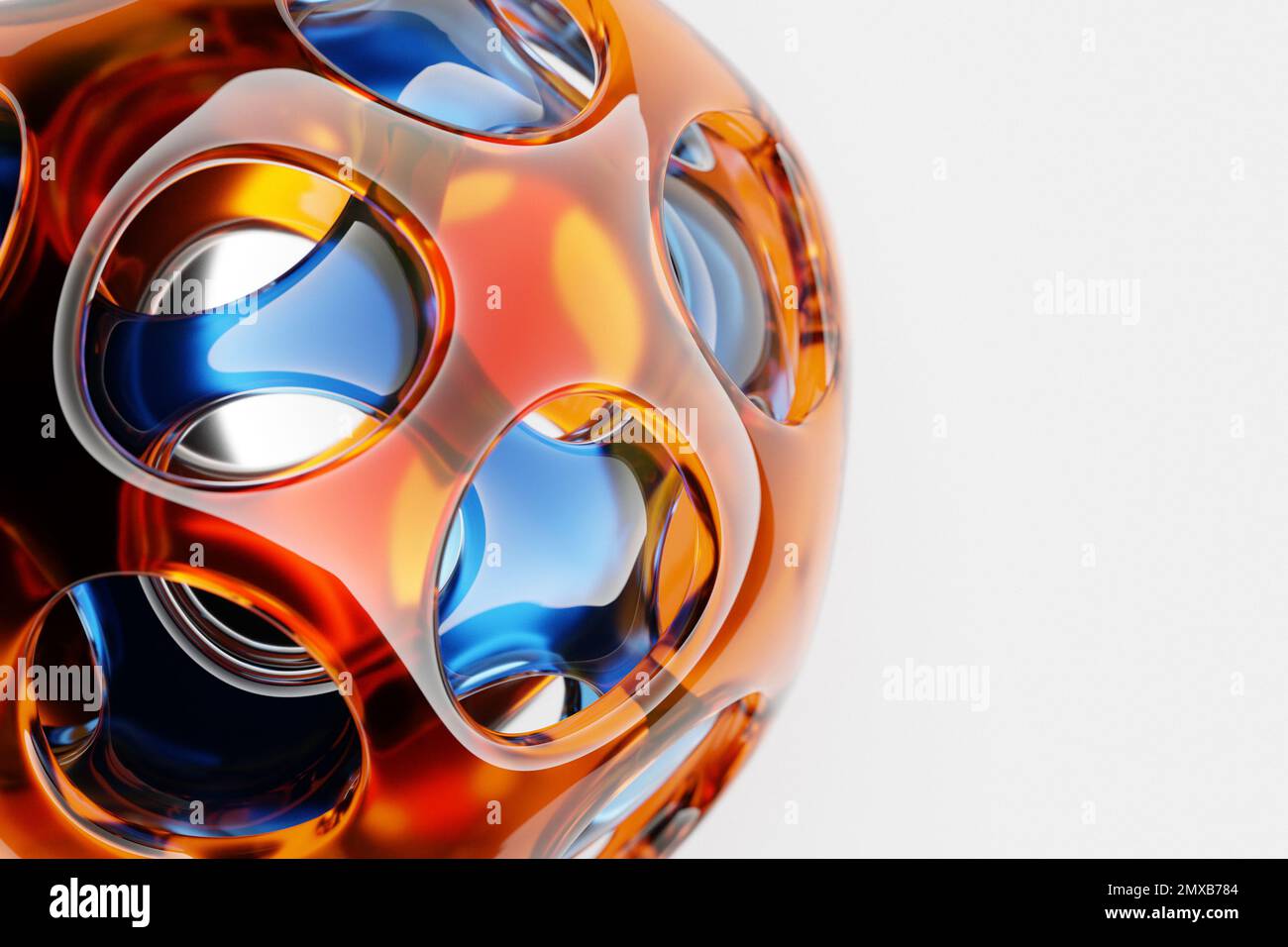 3D rendering. Colorful ball with holes. Close-up of a geometric figure ...