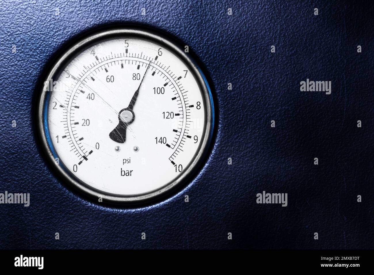 3d illustration of a round barometer with markings up to 140 on a black ...