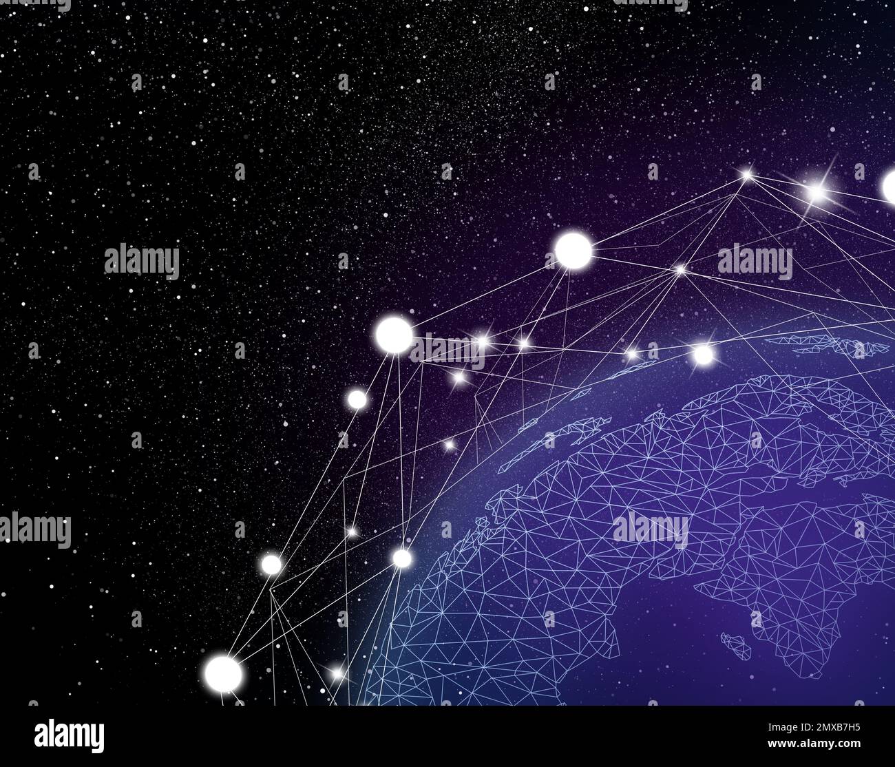 Globe with network connection lines and night sky. Modern technology ...