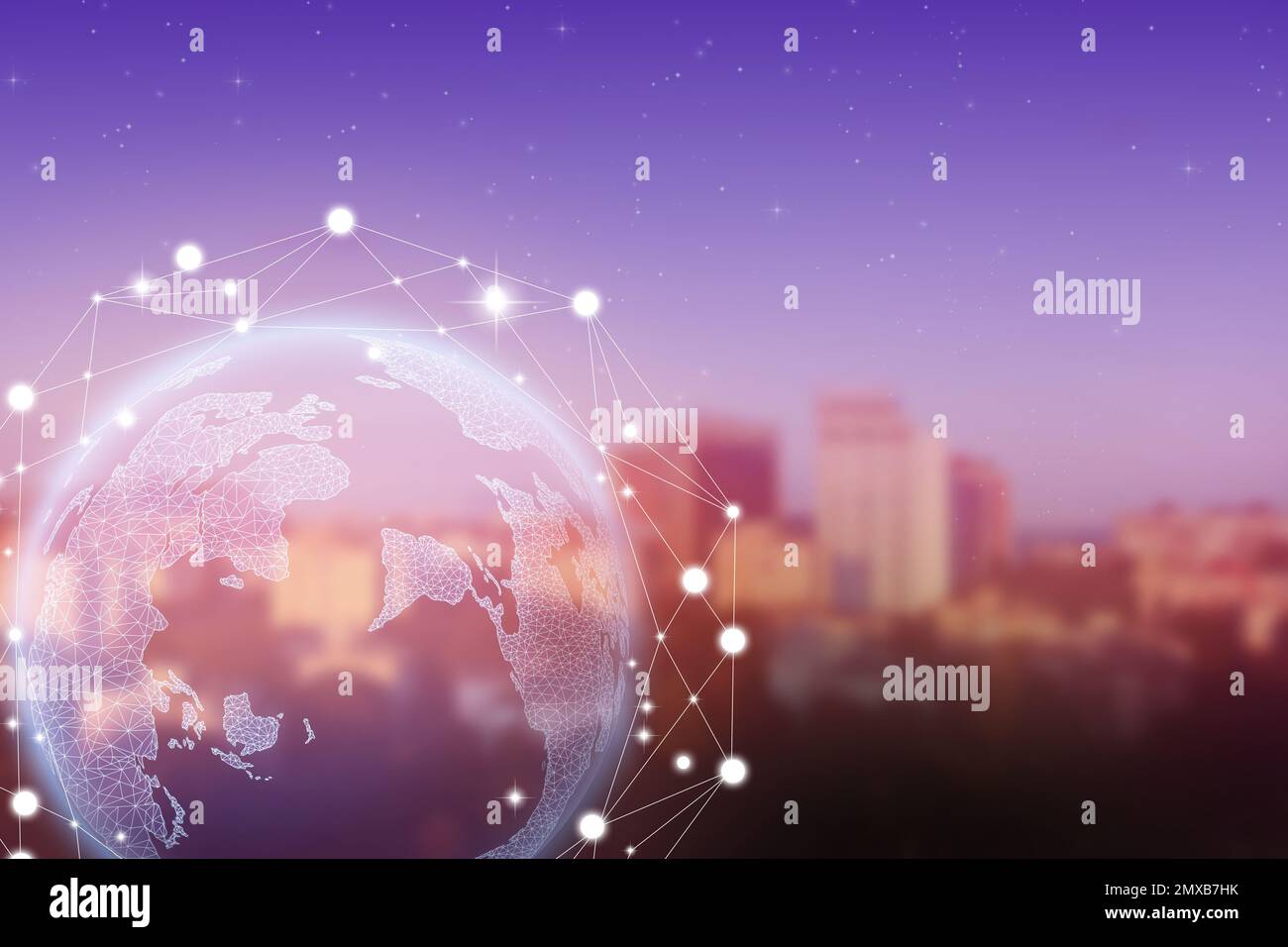 Globe with network connection lines and city. Modern technology Stock ...