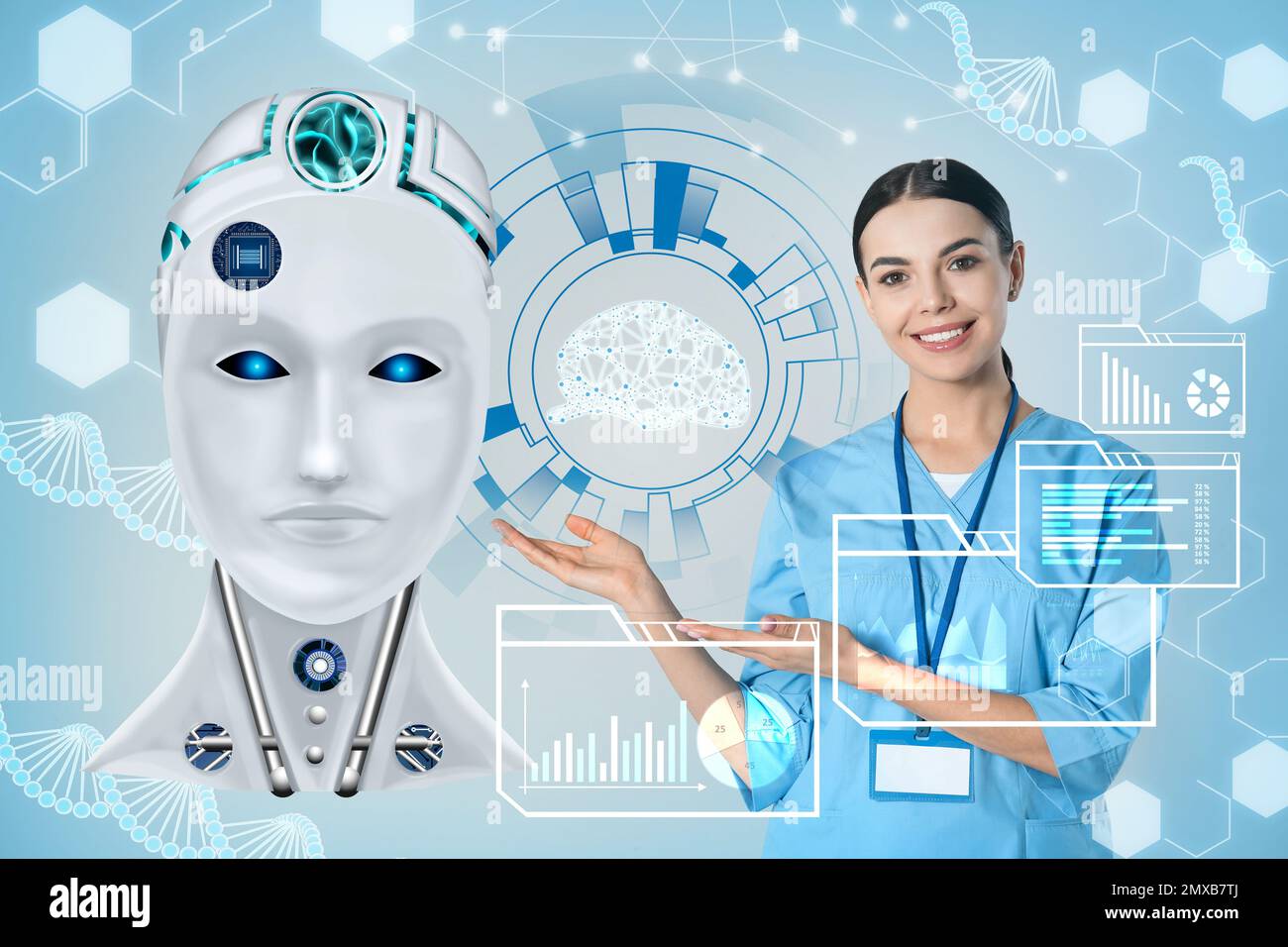Doctor demonstrating machine learning model on light background Stock ... Doctor demonstrating machine learning model on light background Stock ...
