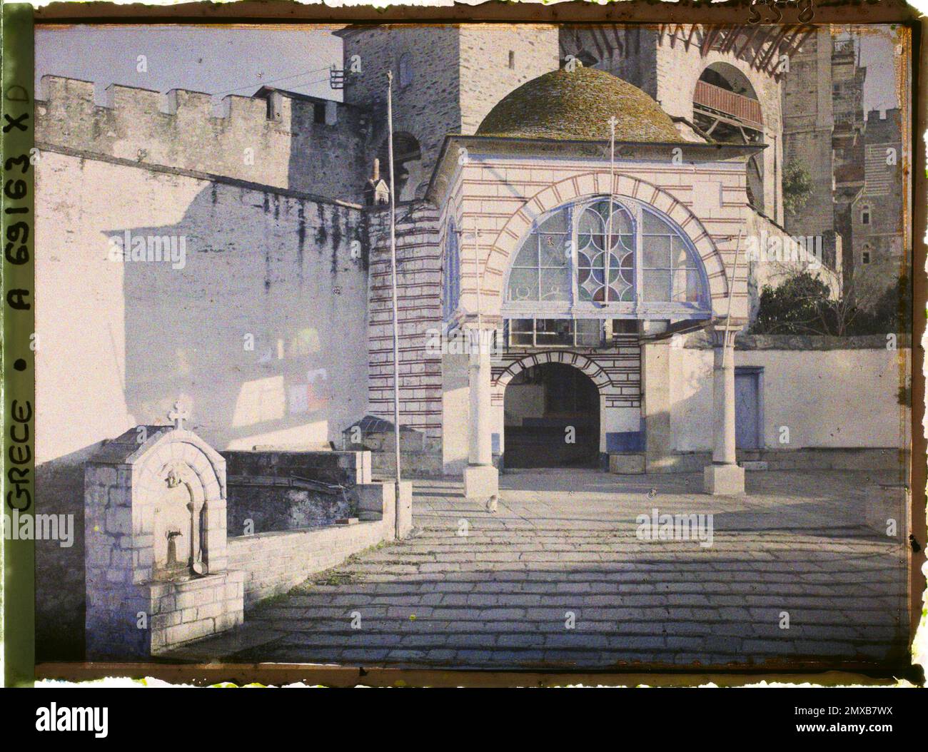 The Vatopedi monastery, Greece the main entrance to the Vatopedi ...
