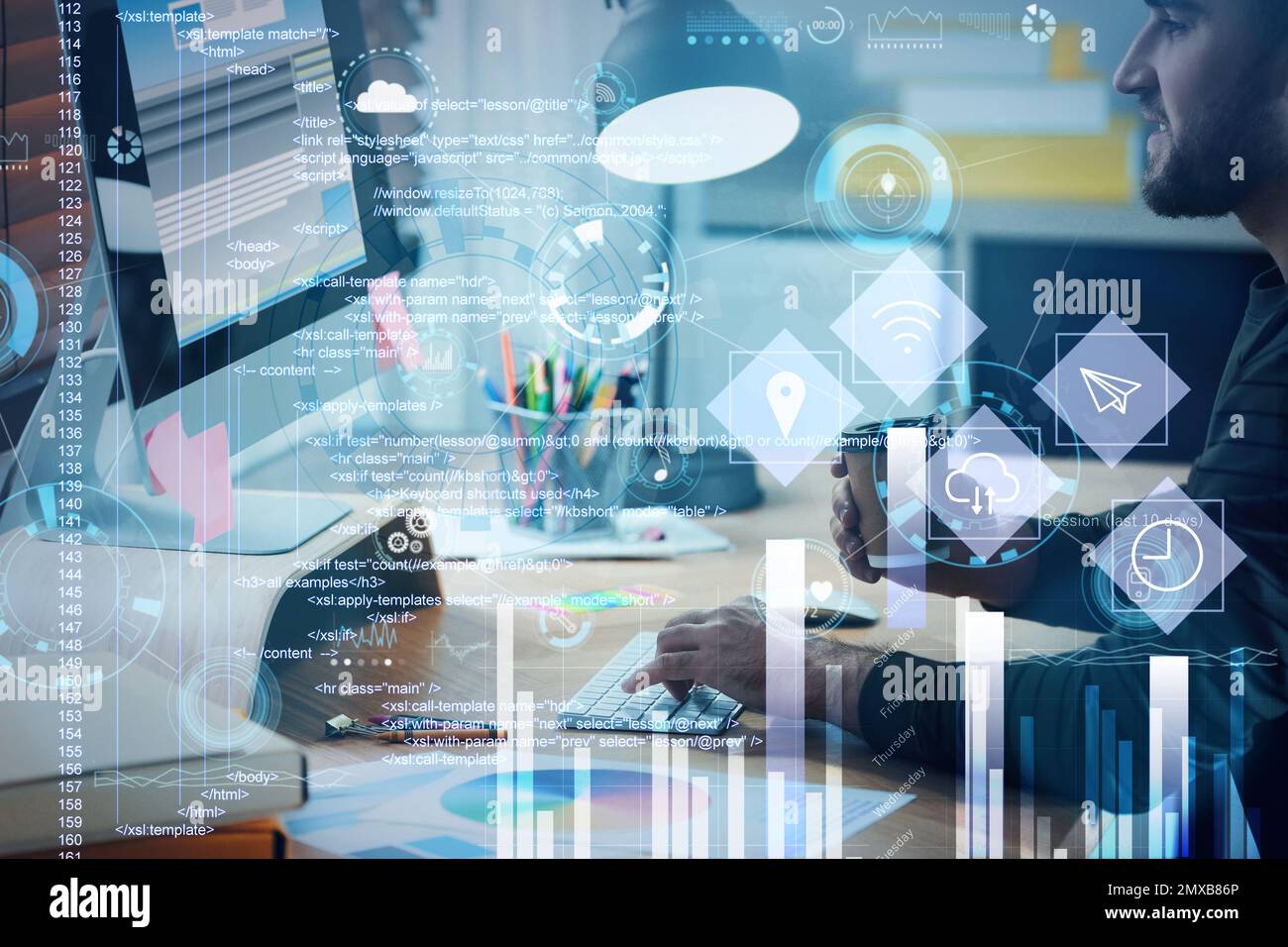 Professional programmer working with computer in office, closeup Stock ...