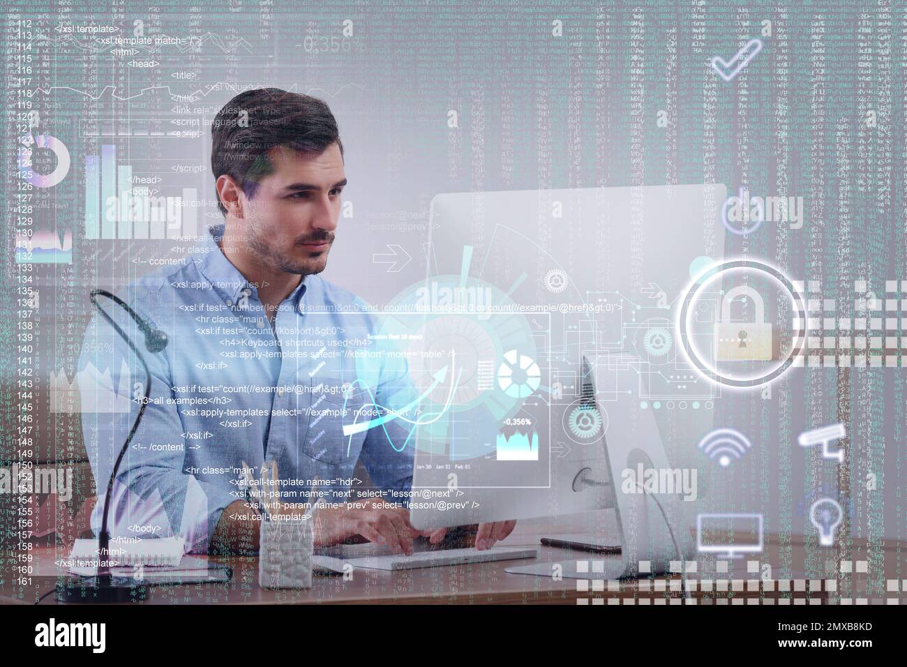 Professional programmer working with computer in office Stock Photo - Alamy