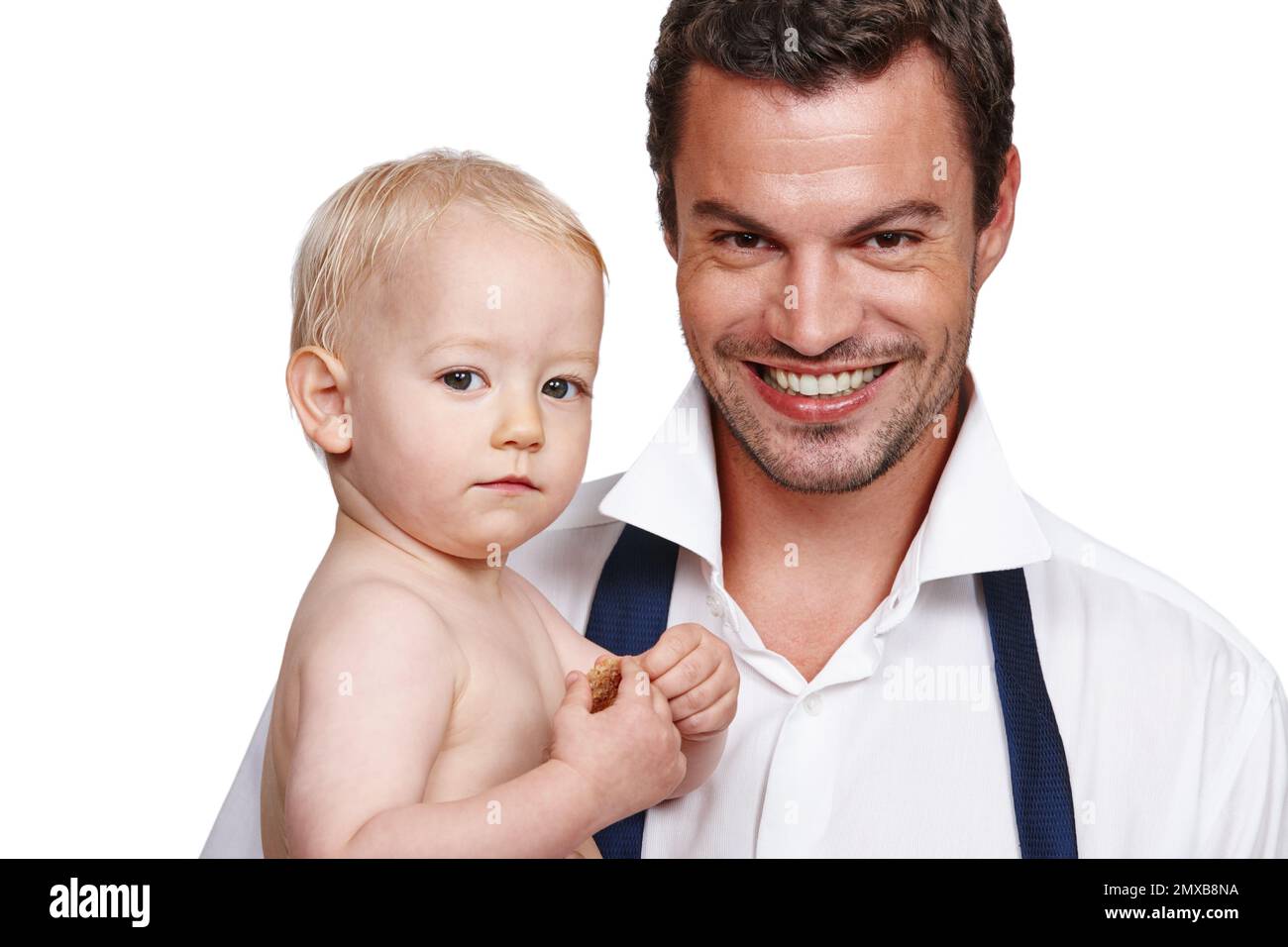 Perfect father and son portrait. A doting young father holding his son ...