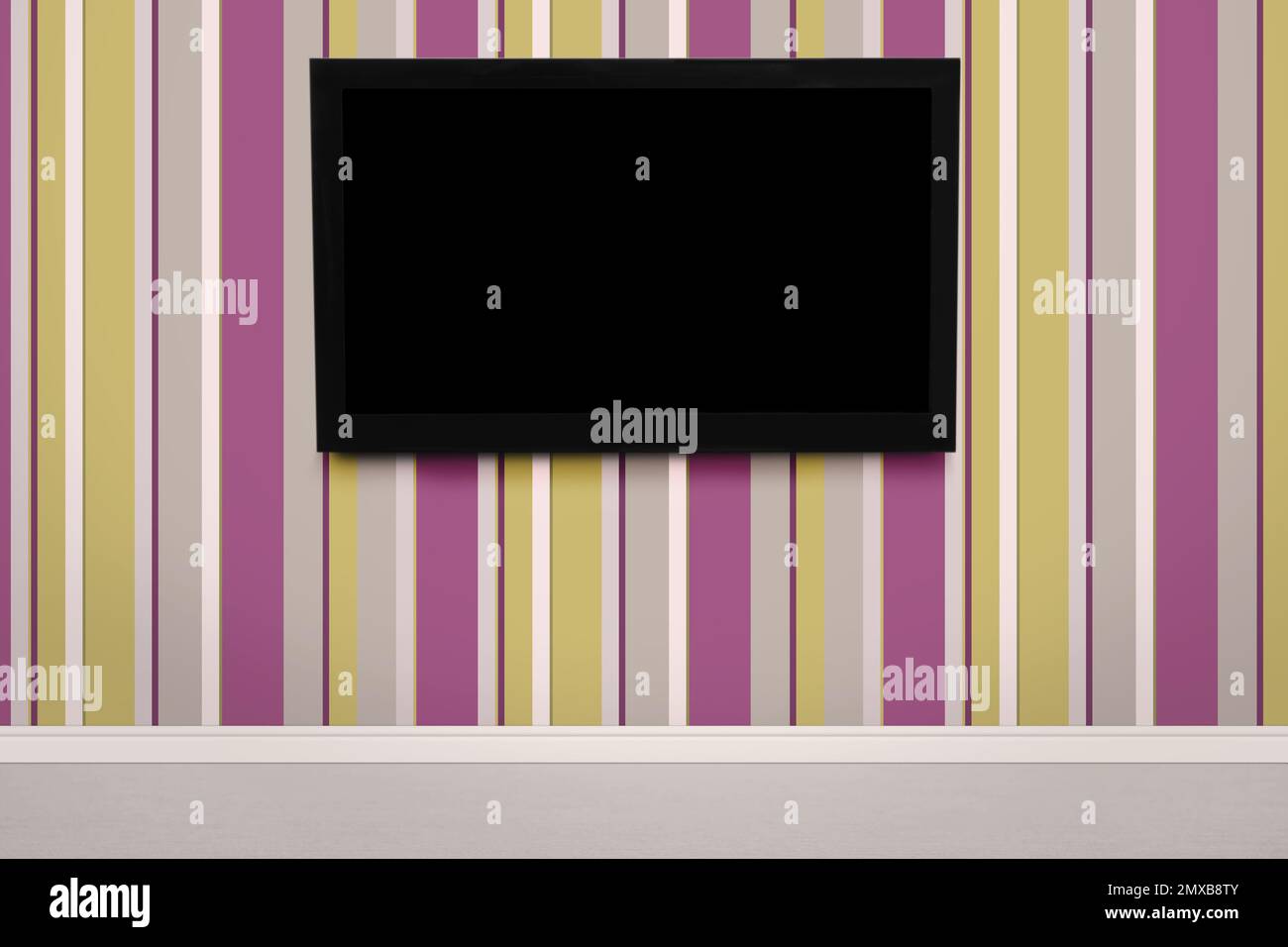 Modern TV on color wall in room. Space for design Stock Photo - Alamy