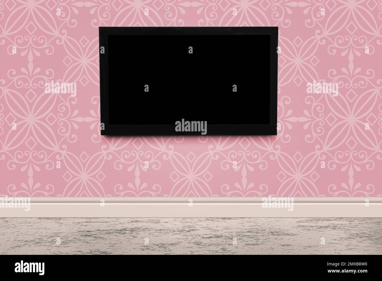 Modern TV on pink wall in room. Space for design Stock Photo - Alamy