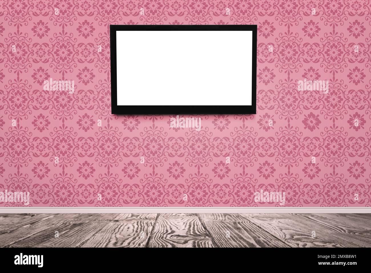 Modern TV on pink wall in room. Space for design Stock Photo - Alamy