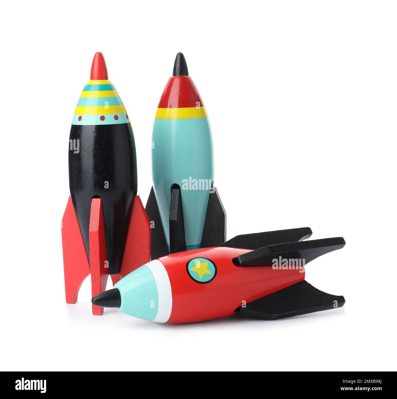 Bright modern toy rockets isolated on white. Back to school Stock Photo ...