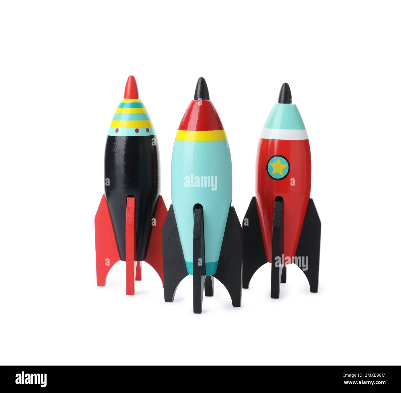 Bright modern toy rockets isolated on white. Back to school Stock Photo ...