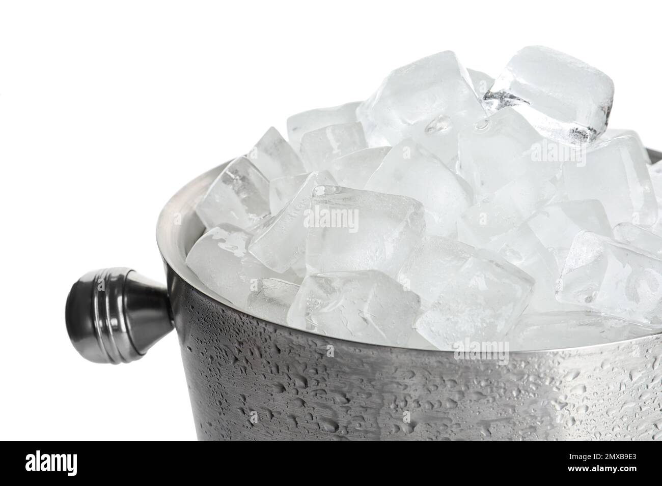 Metal bucket with ice cubes isolated on white Stock Photo - Alamy