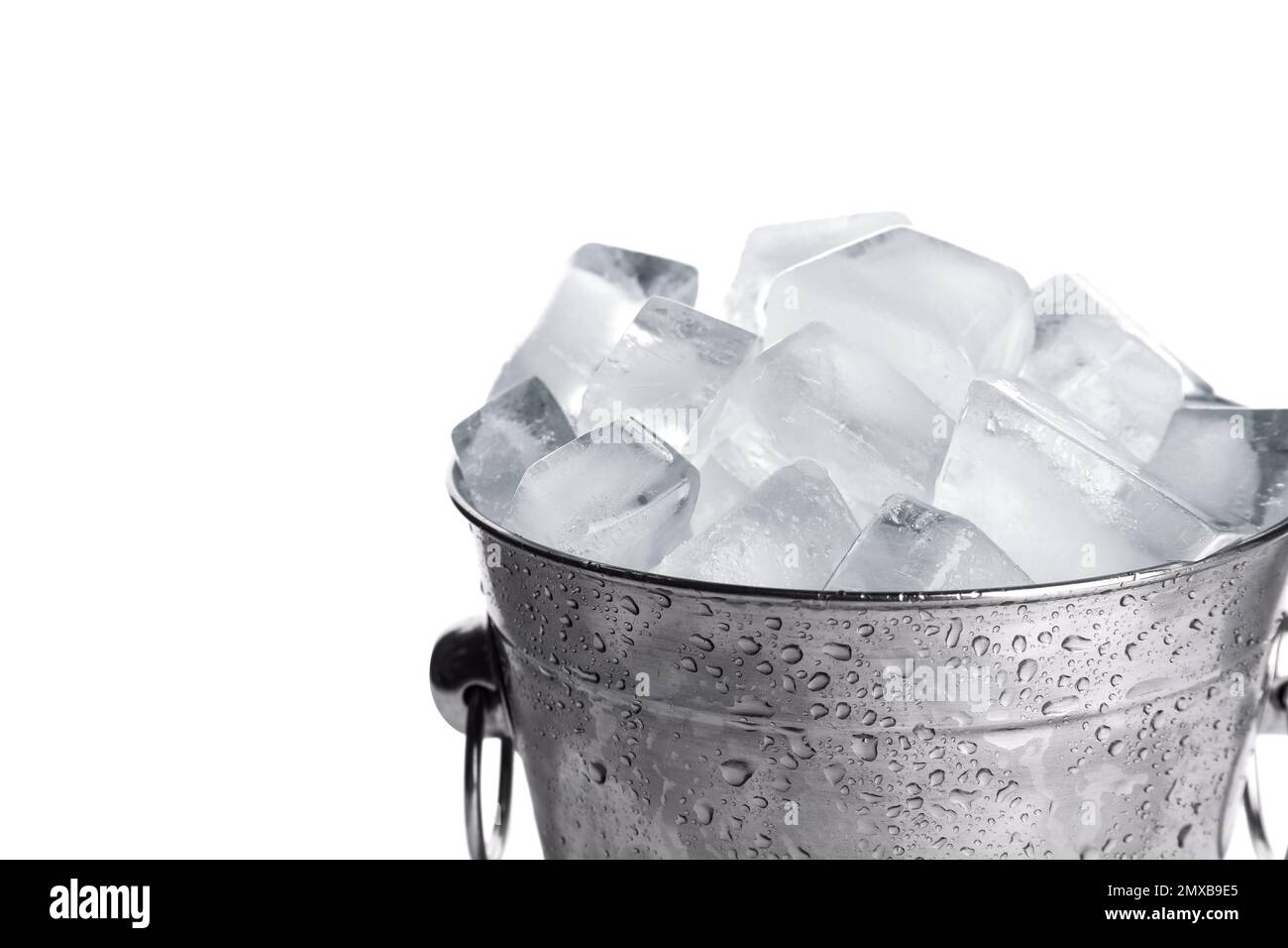 Metal bucket with ice cubes isolated on white Stock Photo - Alamy