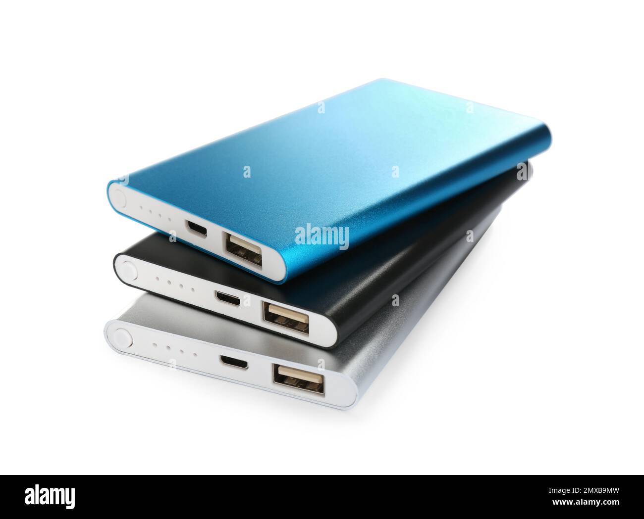 Modern external portable chargers isolated on white Stock Photo - Alamy