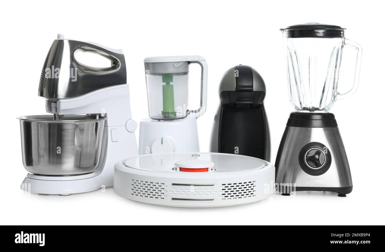 Set of modern home appliances isolated on white Stock Photo - Alamy