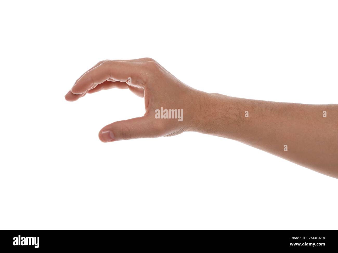 Man holding something against white background, closeup of hand Stock ...