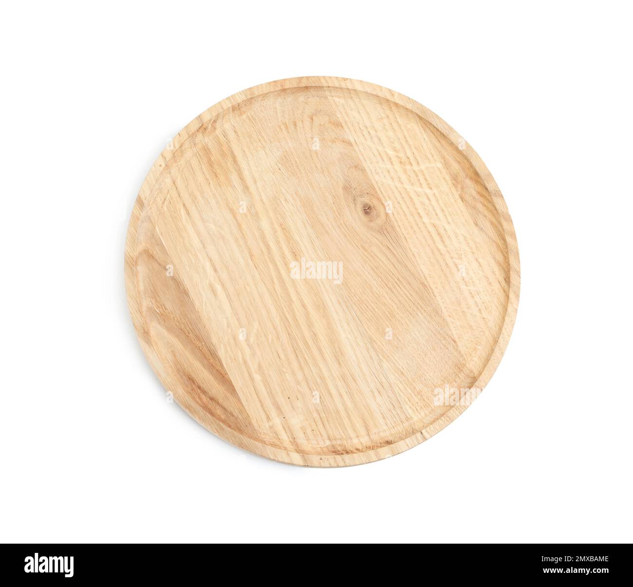 Wooden platter isolated on white, top view. Cooking utensil Stock Photo ...