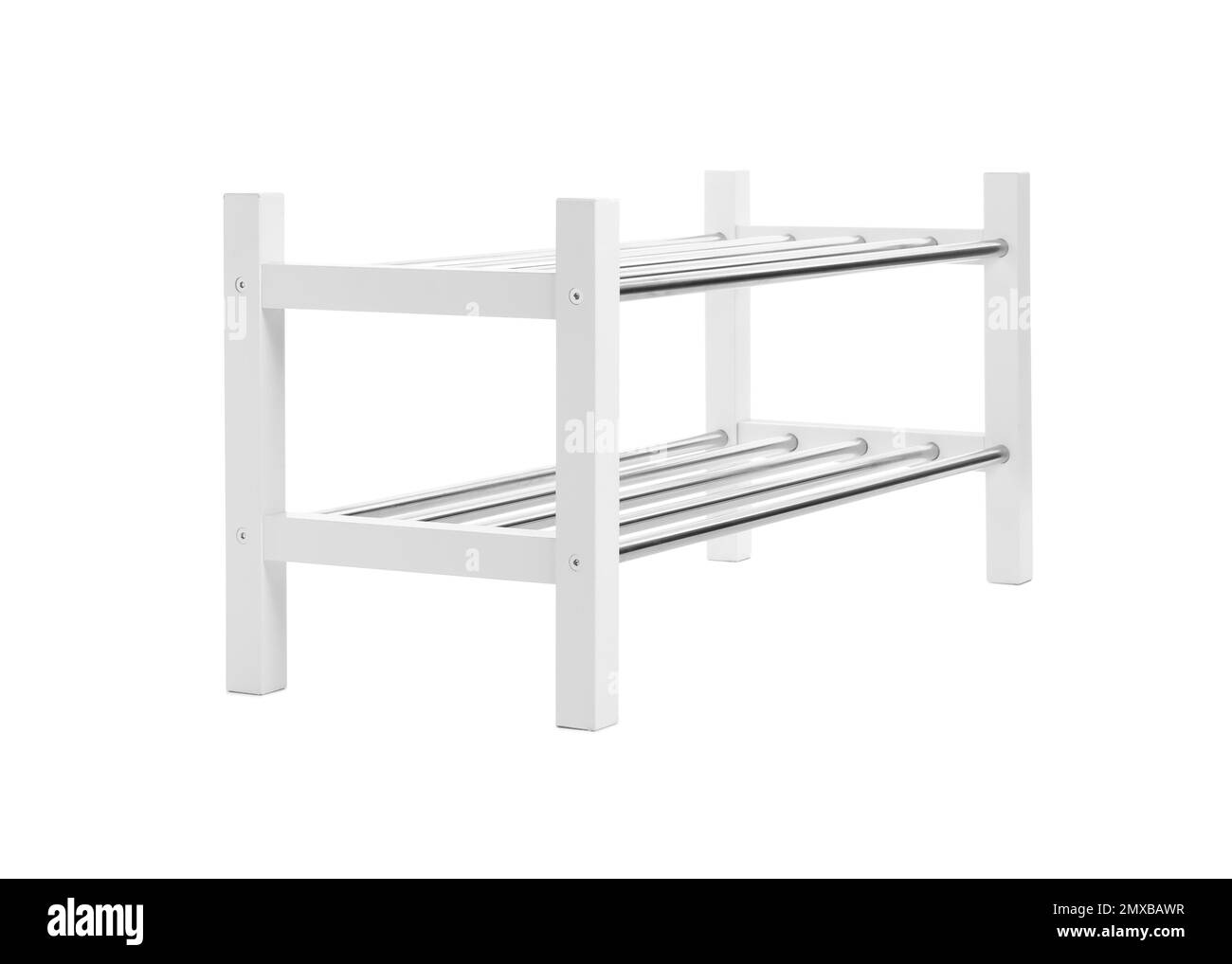 Empty wooden shoe shelf isolated on white Stock Photo - Alamy