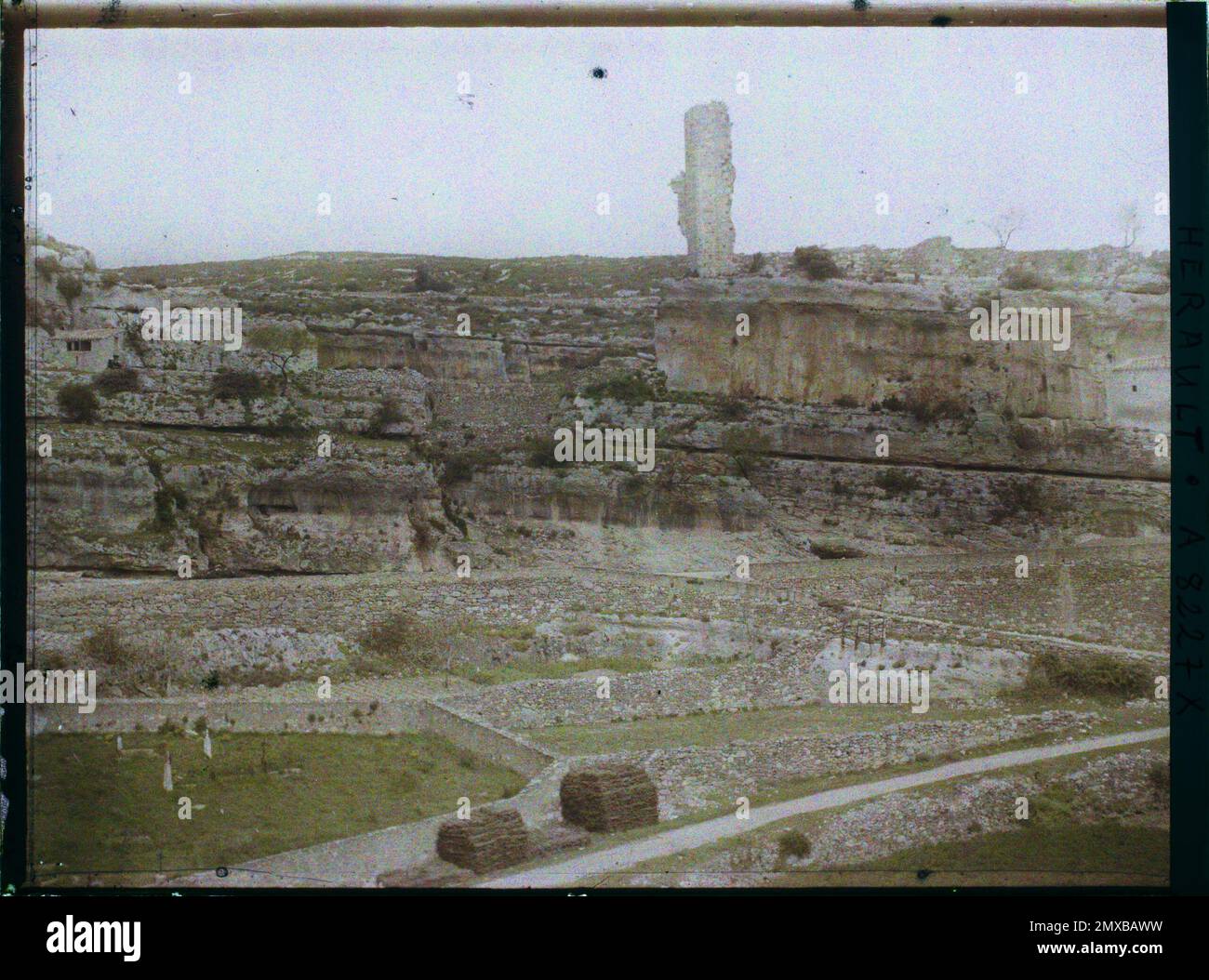 Minerve, Hérault, France vestiges of the primitive castle, with the so ...