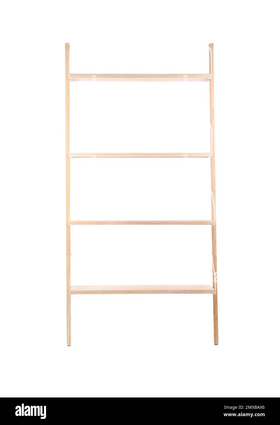 Empty wooden shelving unit isolated on white Stock Photo - Alamy