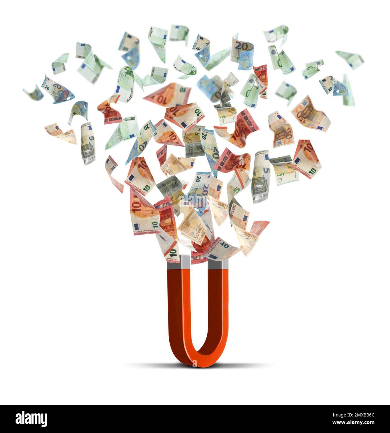 Red horseshoe magnet attracting money on white background Stock Photo ...