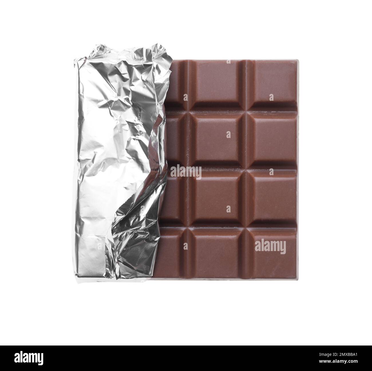 Delicious milk chocolate bar wrapped in foil isolated on white Stock ...