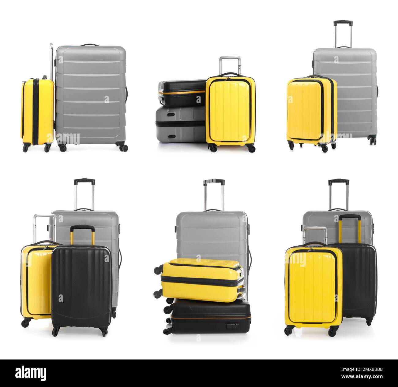 Set of different suitcases on white background Stock Photo - Alamy