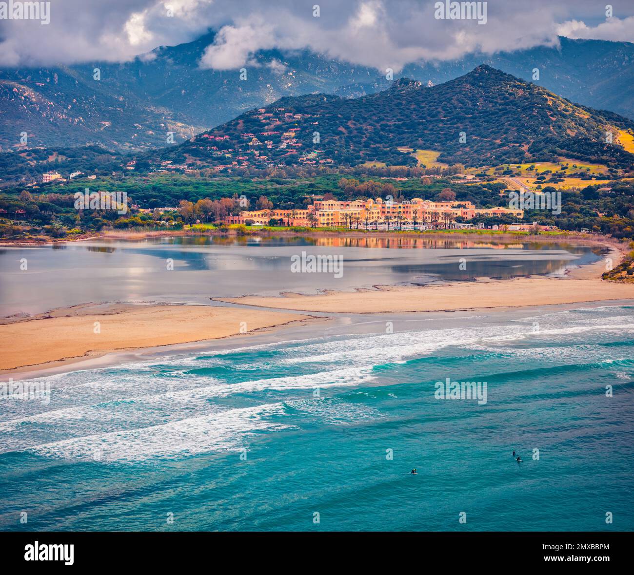 Aerial landscape photography. Attractive summer scene of Carbonara cape ...