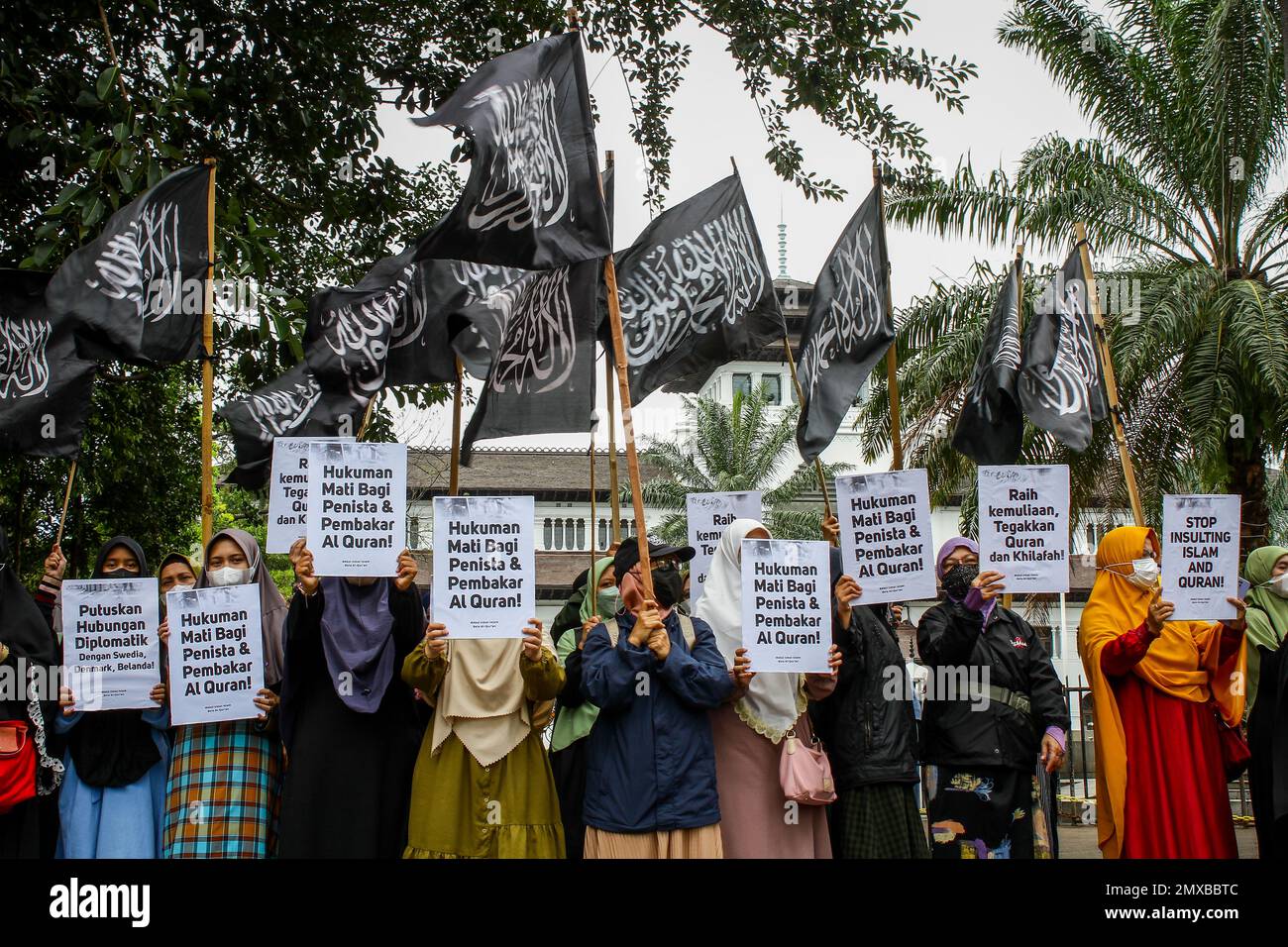 Bandung, West Java, Indonesia. 3rd Feb, 2023. Muslim protesters hold ...
