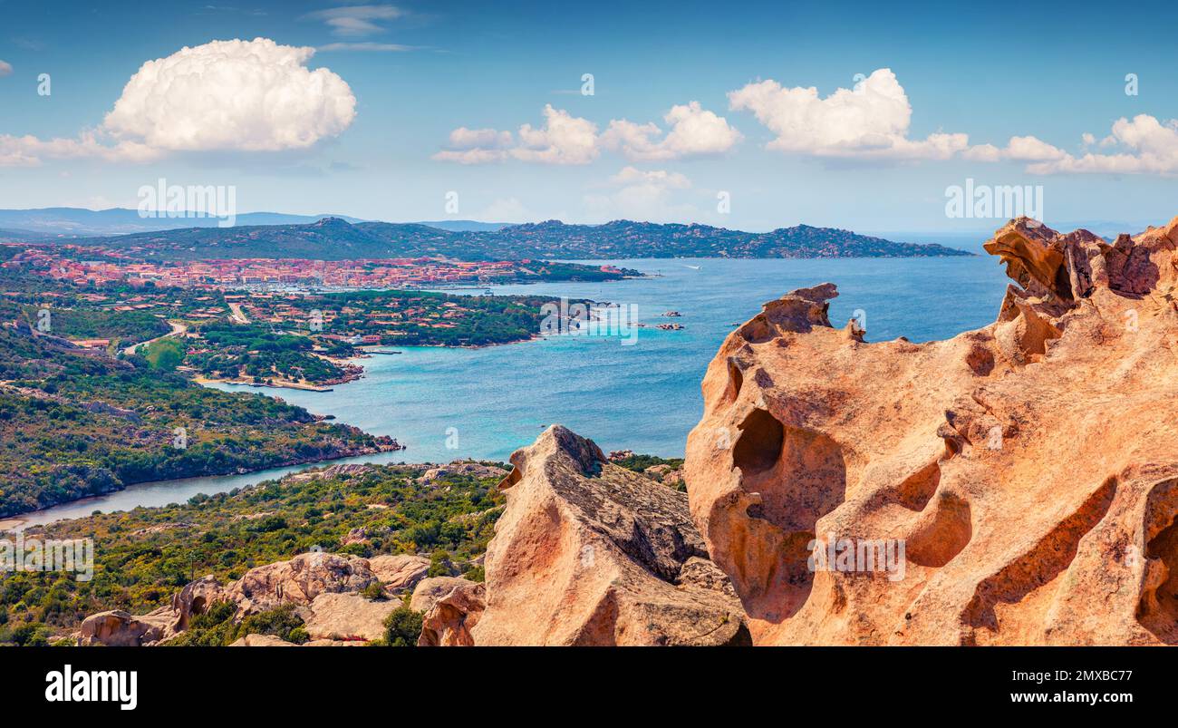 Sunny summer view of Palau port from popular tourist destination - Rock ...