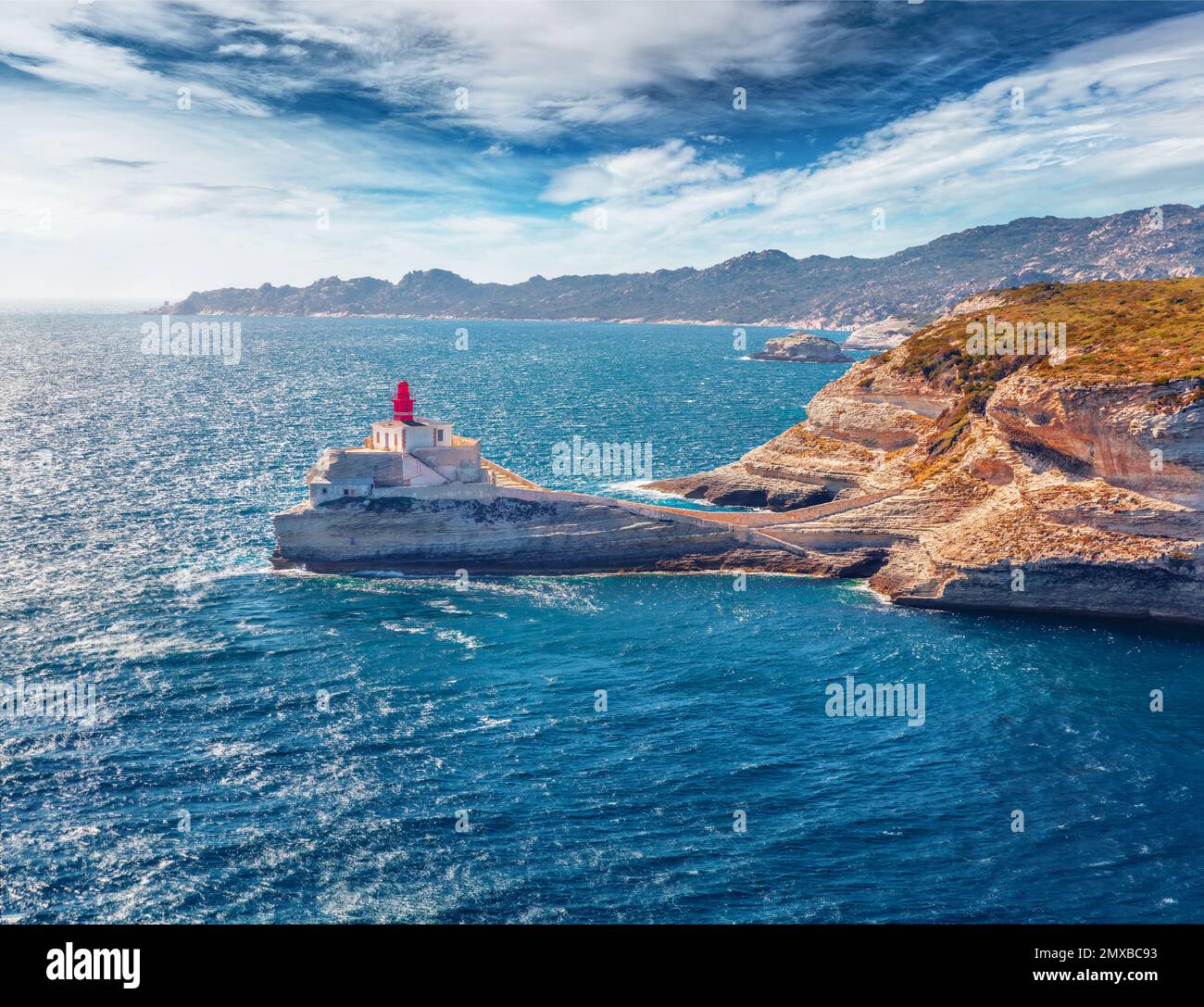 Beautiful marine scenery. Attractive morning cityscape of Bonifacio ...