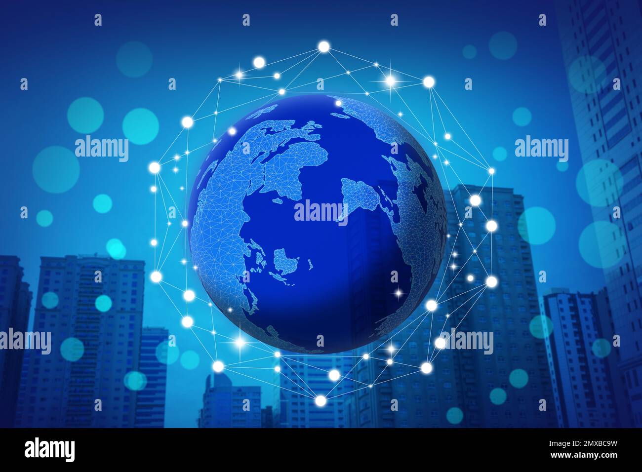 Futuristic communication technology concept. World globe with network ...