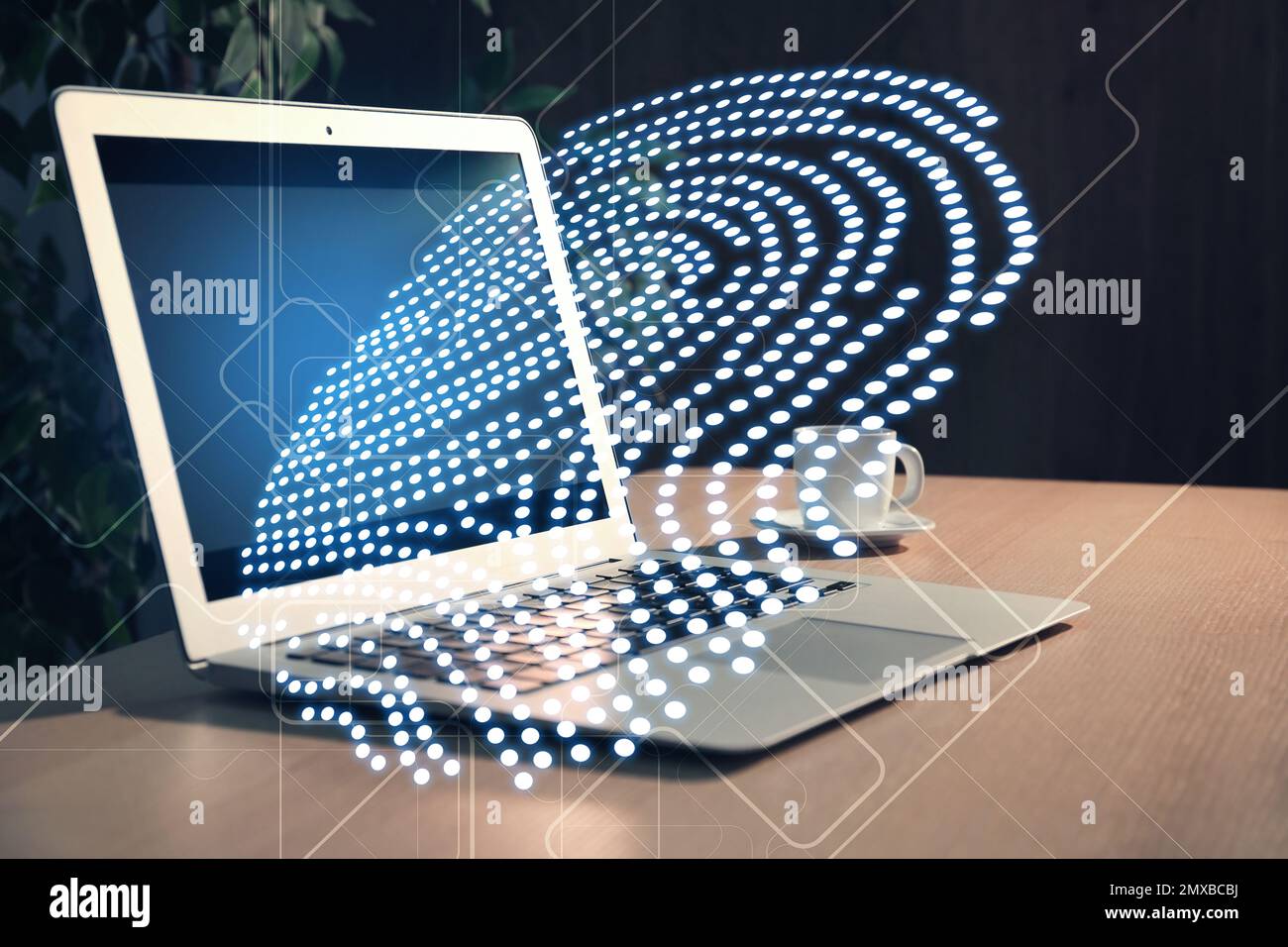 Fingerprint identification. Modern laptop on table indoors Stock Photo ...