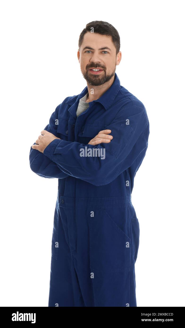 Portrait of professional auto mechanic on white background Stock Photo ...