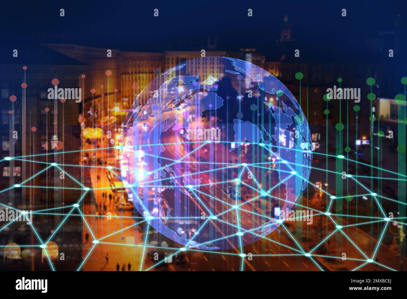 Global communication technology concept. World globe and network ...