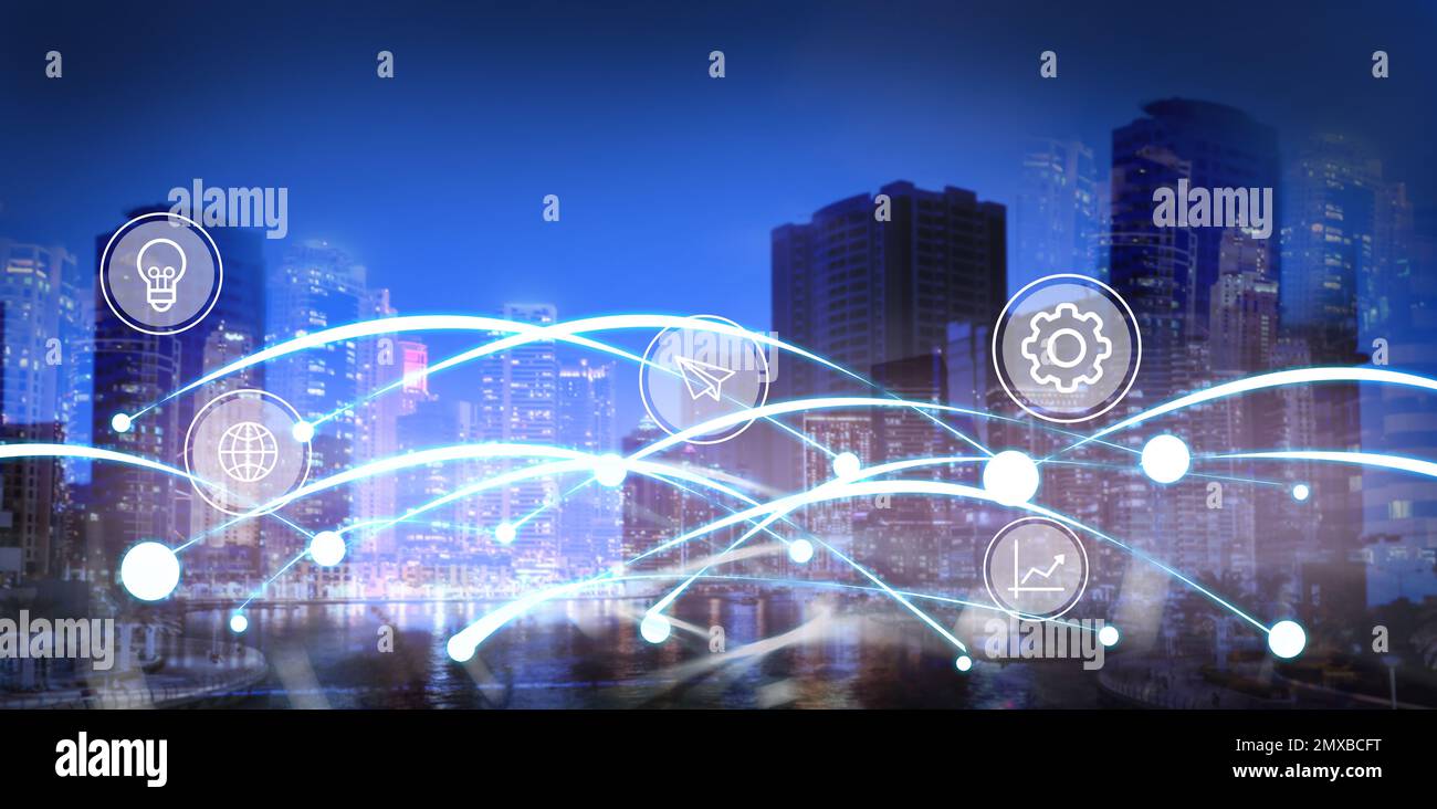 Beautiful cityscape and network connection lines. Banner design Stock ...