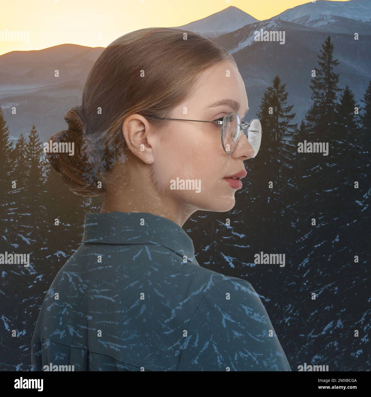Double exposure face sunrise hi-res stock photography and images - Alamy