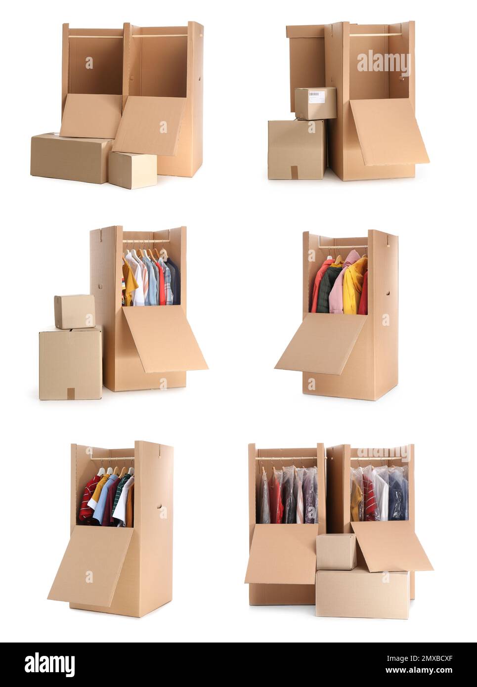 Set of cardboard wardrobe boxes on white background. Banner design ...