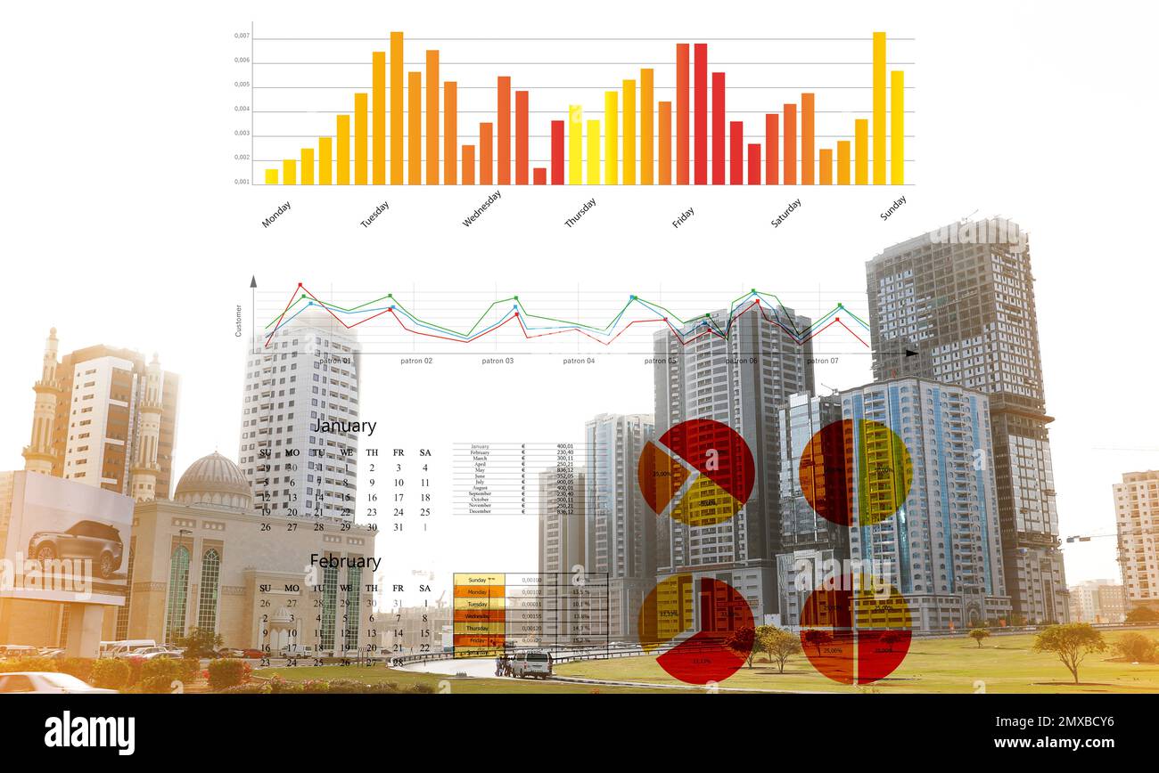 Double exposure of scheme and cityscape Stock Photo - Alamy