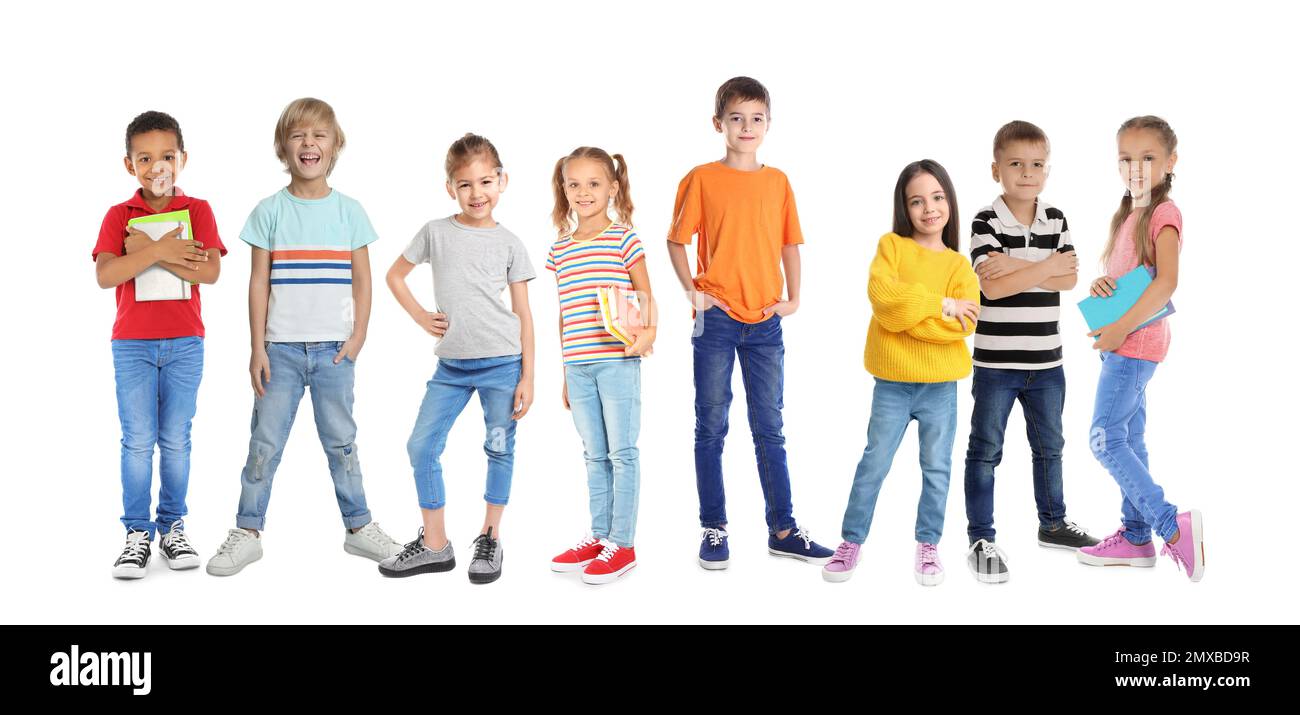 Group of cute school children on white background. Banner design Stock ...