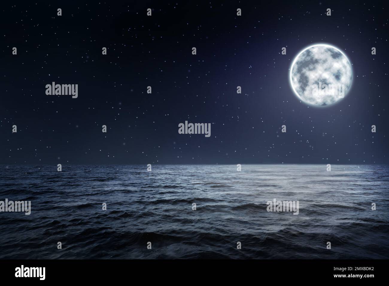 Beautiful seascape with full moon in night sky Stock Photo - Alamy