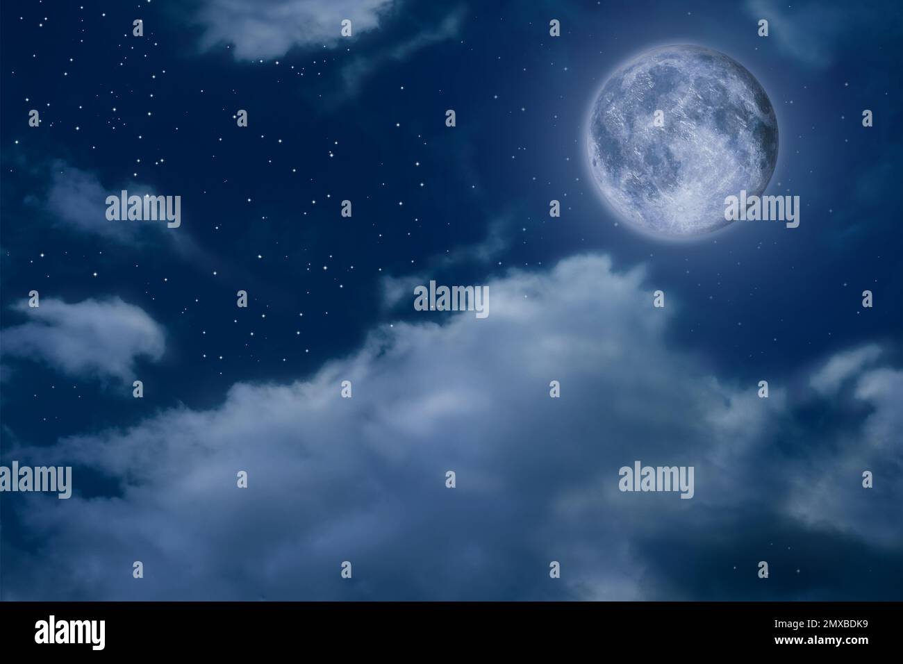 Beautiful night sky with full moon and clouds Stock Photo - Alamy