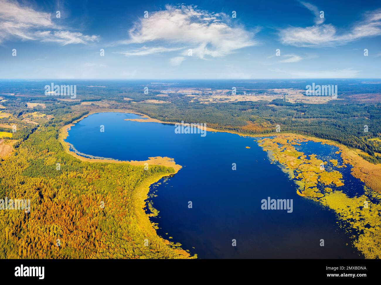 Aerial landscape photography. Incredible morning view from flying drone ...