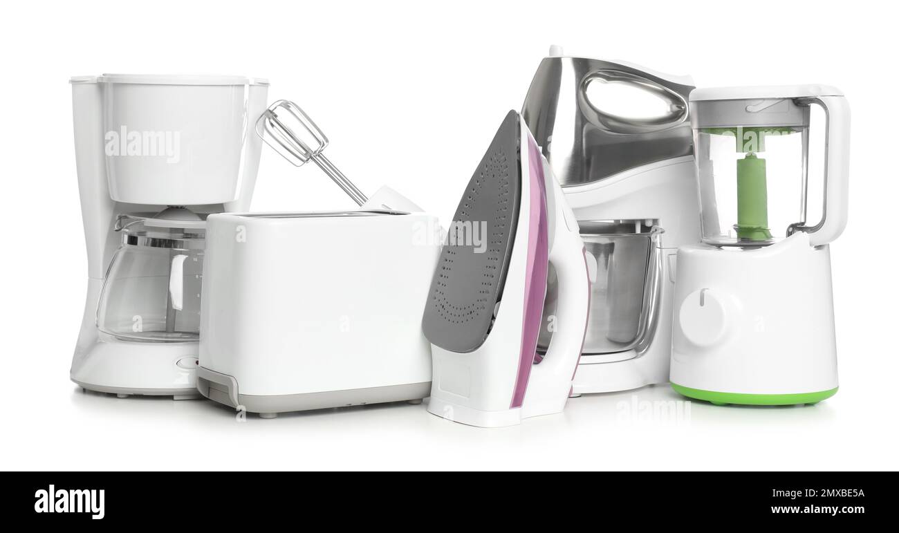 Set of modern home appliances isolated on white Stock Photo - Alamy